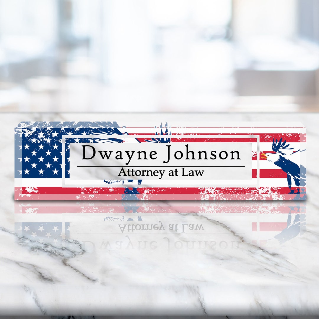 Personalized Name Plate for Desk | USA Flag | Patriotic Clear Acrylic ...