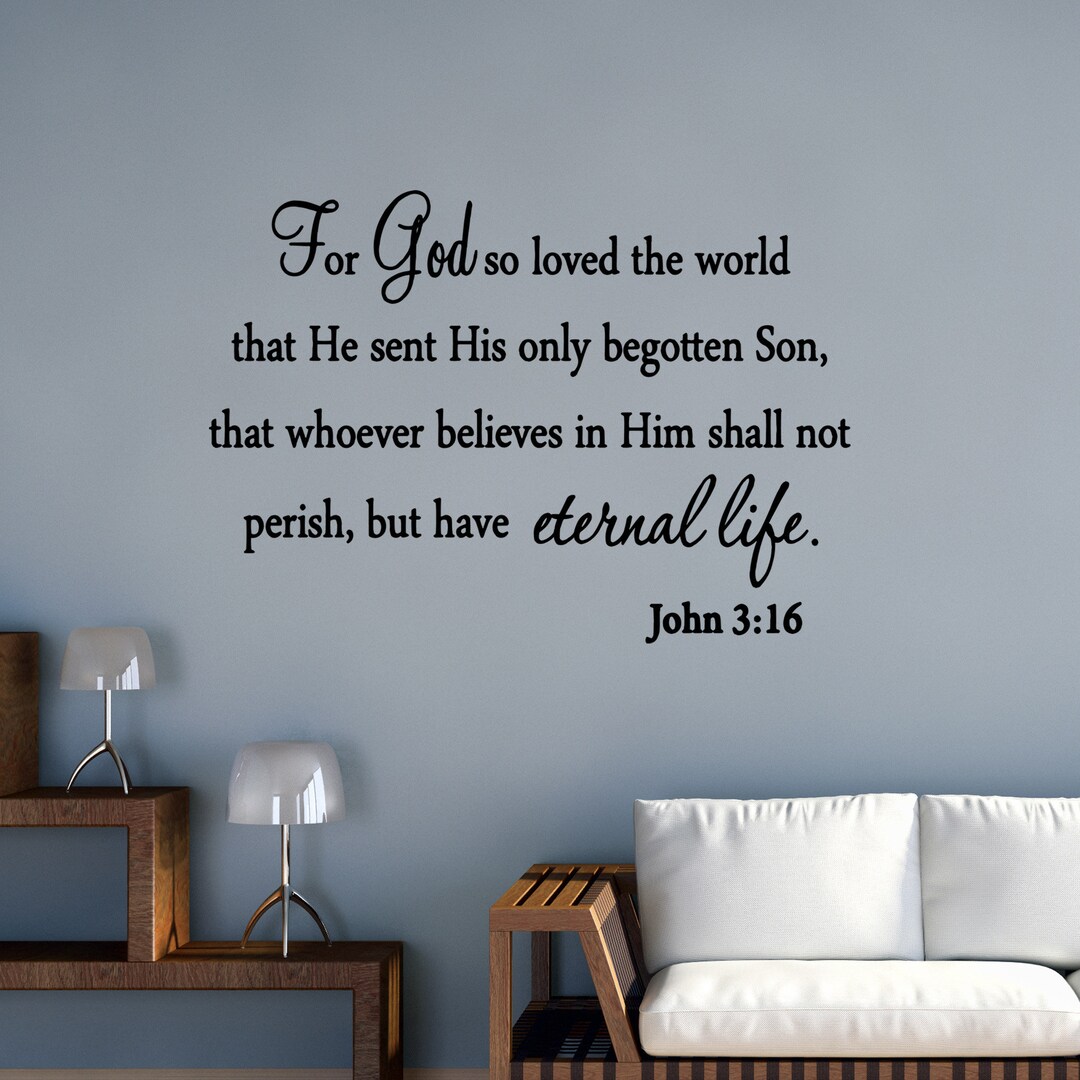 For God so Loved the World Wall Decal Quote Religious Bible Verse John ...