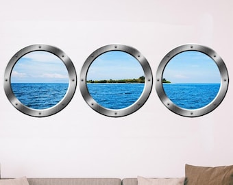 Ship on Ocean at Night Porthole Wall Vinyl Fabric High Quality - Etsy