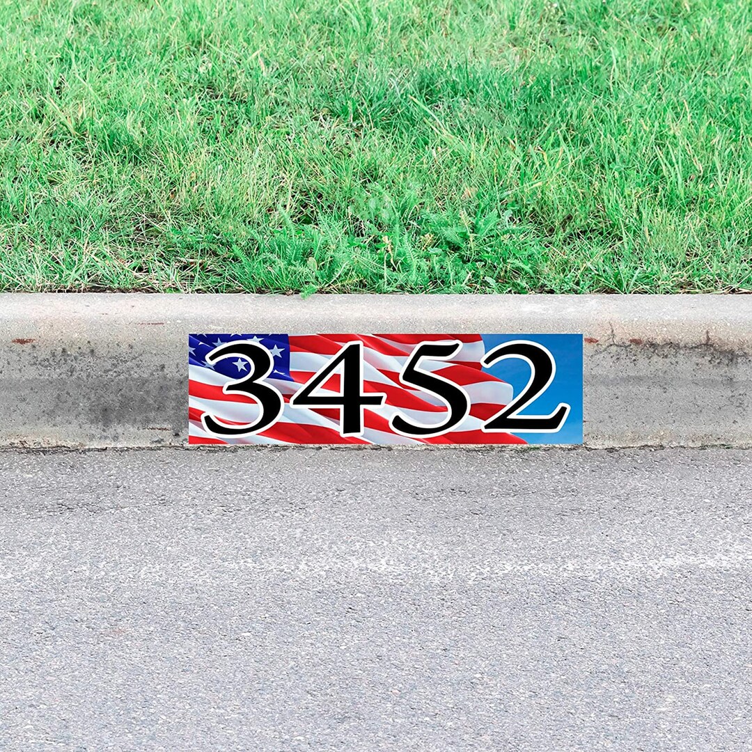 Custom Curb Decal American Flag USA Curbside Address Sticker ...