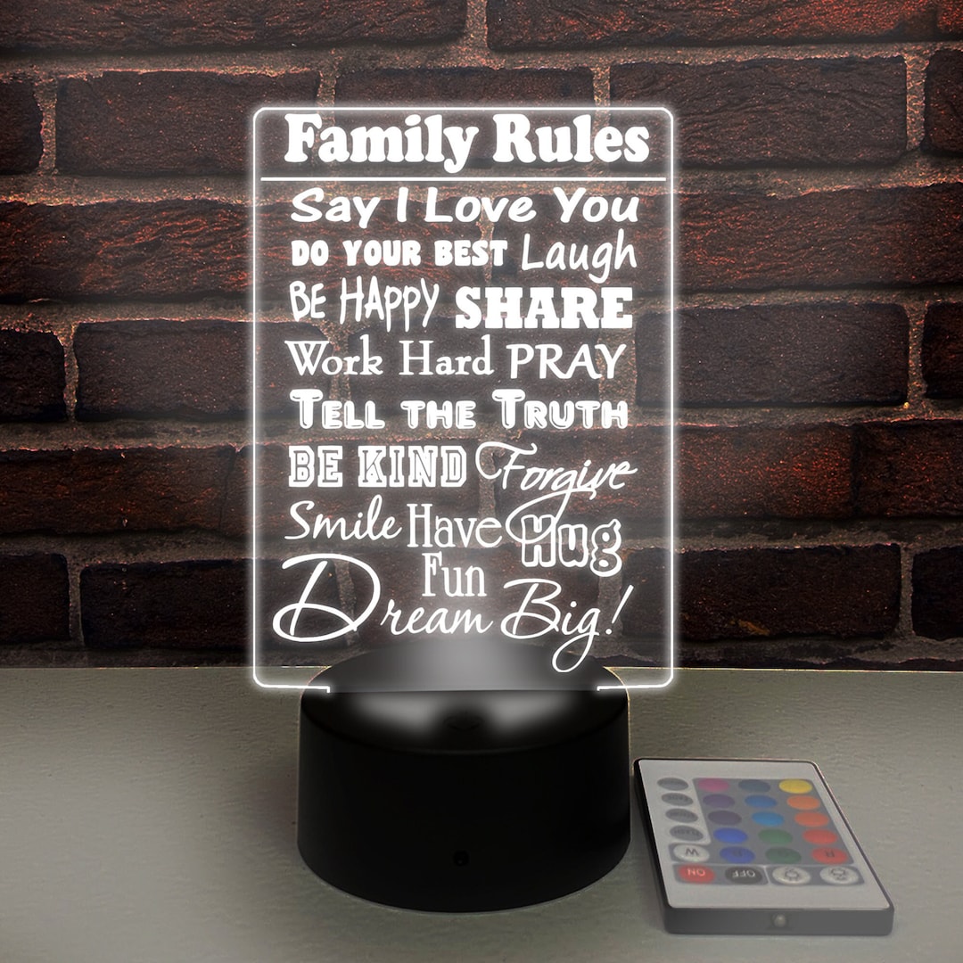 Acrylic Led Night Light up Sign Desk Lamp Family Rules - VWAQ BACR24 - Etsy