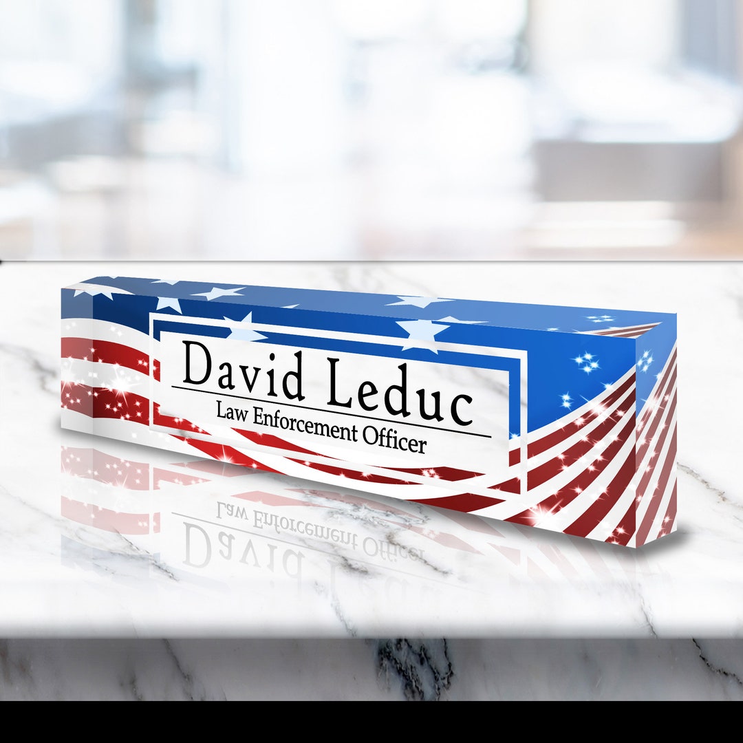 Personalized USA Flag Name Plate for Desk | Patriotic Clear Acrylic ...