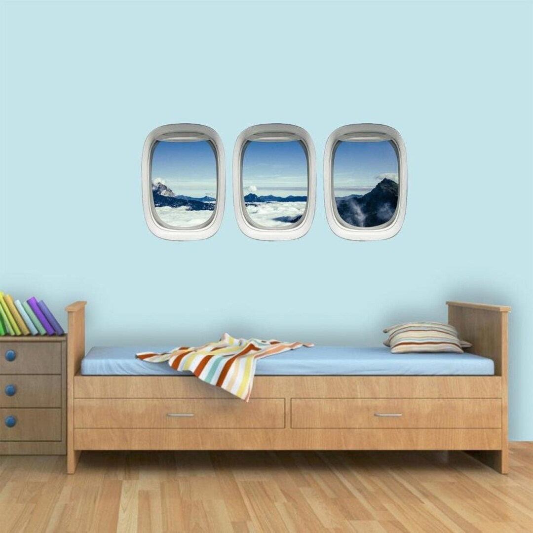 Airplane Window Wall Decal Mountains and Clouds Kids Room Airplane ...