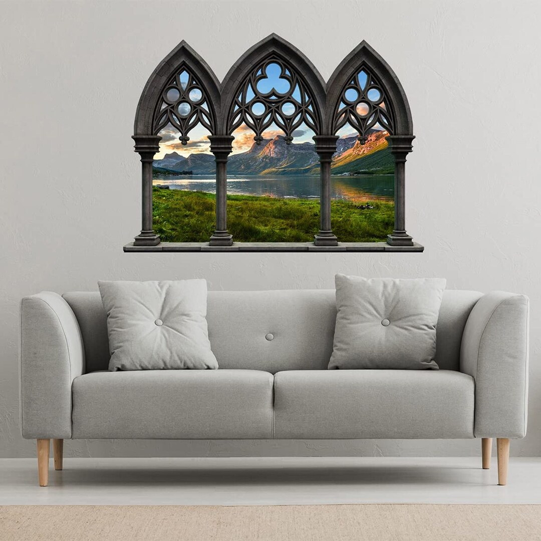 Castle Window Decals for Walls Peel and Stick Lake Scenery Nature Decor ...
