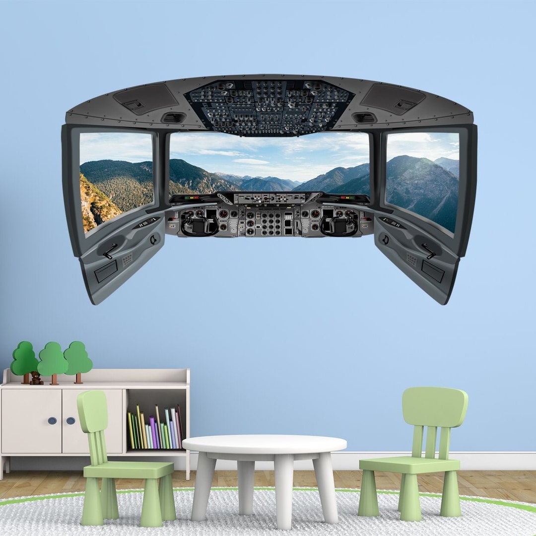 VWAQ Airplane Cockpit Wall Mural | Mountain Window Wall Decal - CP16 - Etsy