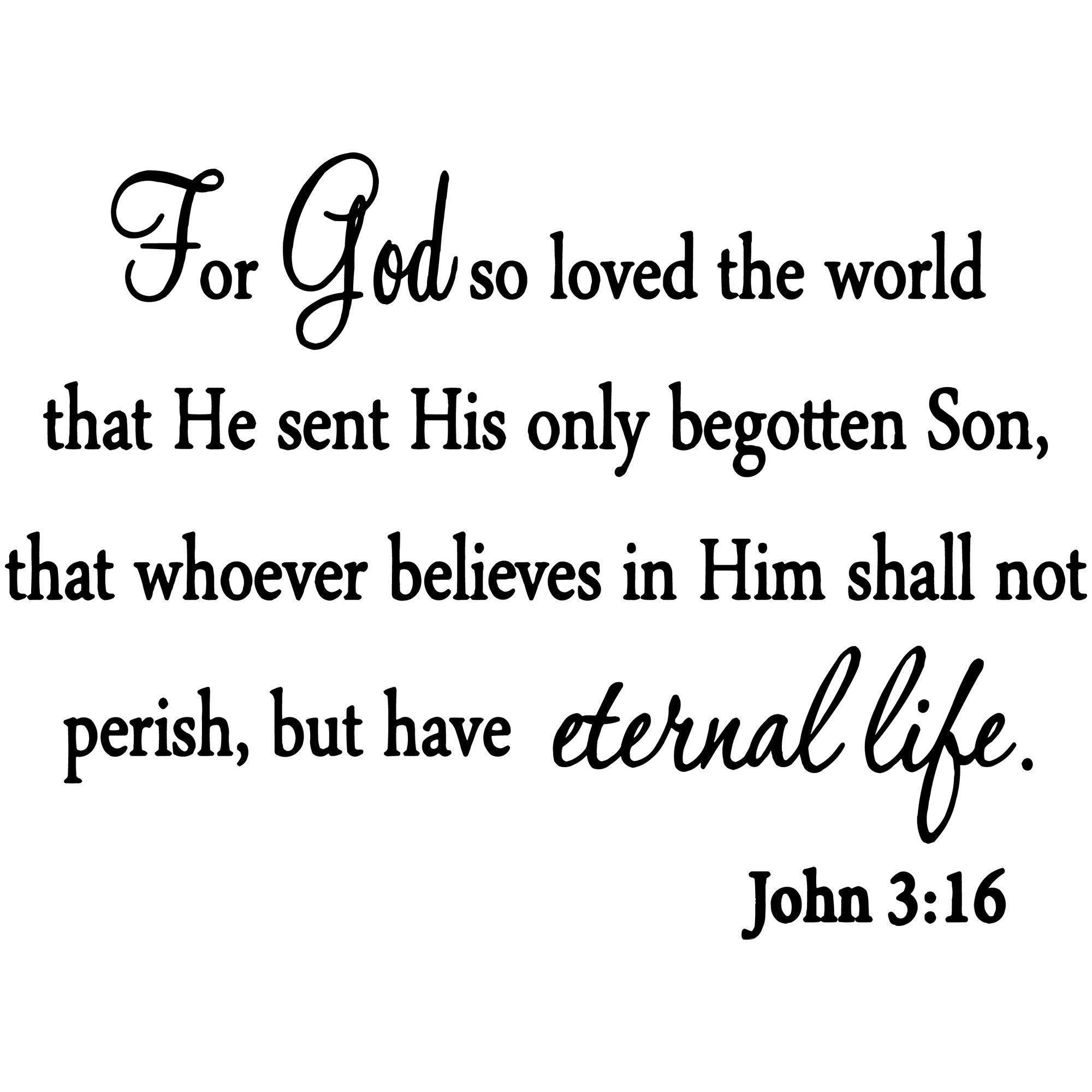 For God so Loved the World Wall Decal Quote Religious Bible Verse John ...
