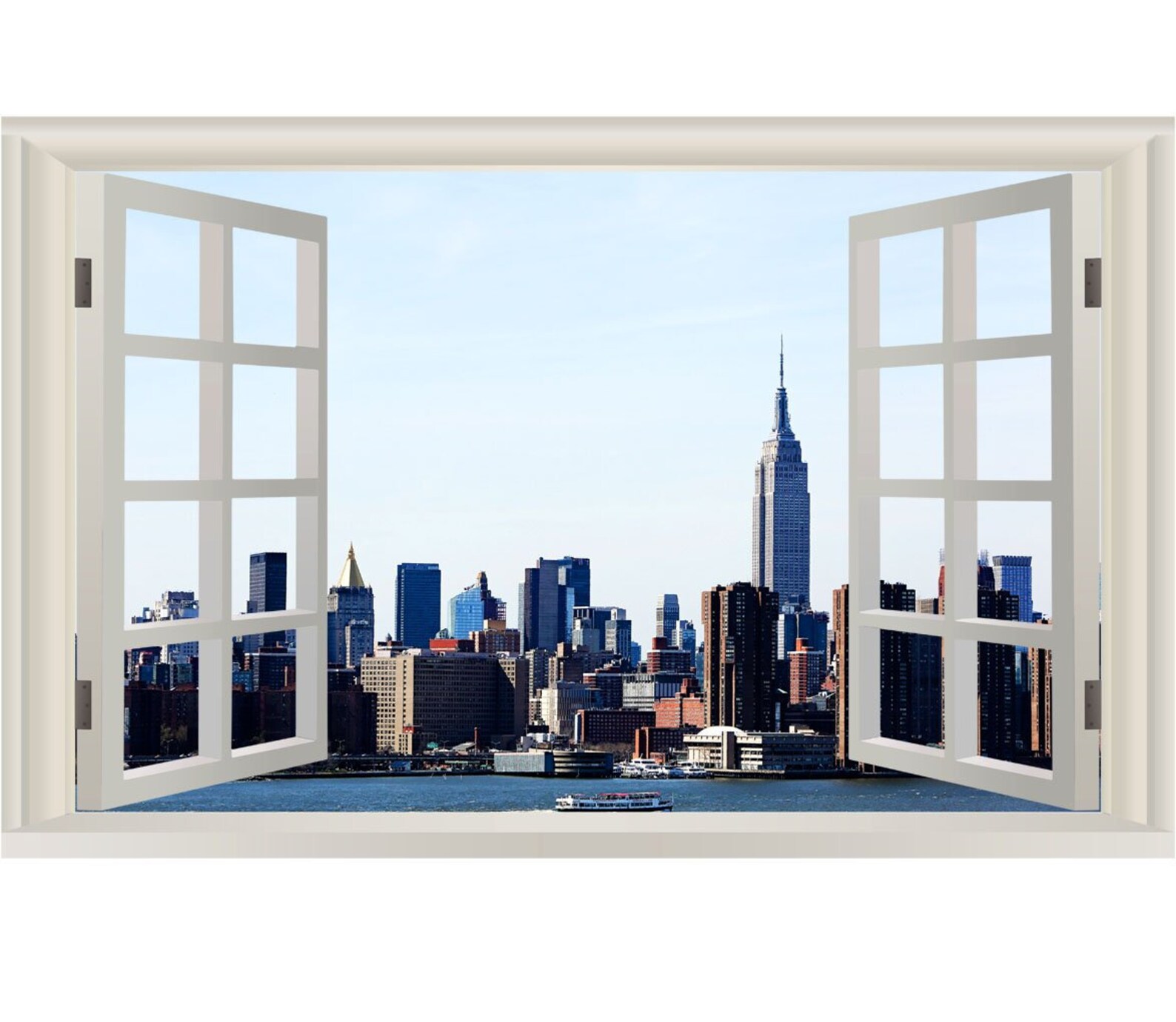 VWAQ Manhattan Window Wall Sticker - New York City Skyline Wall Decal ...