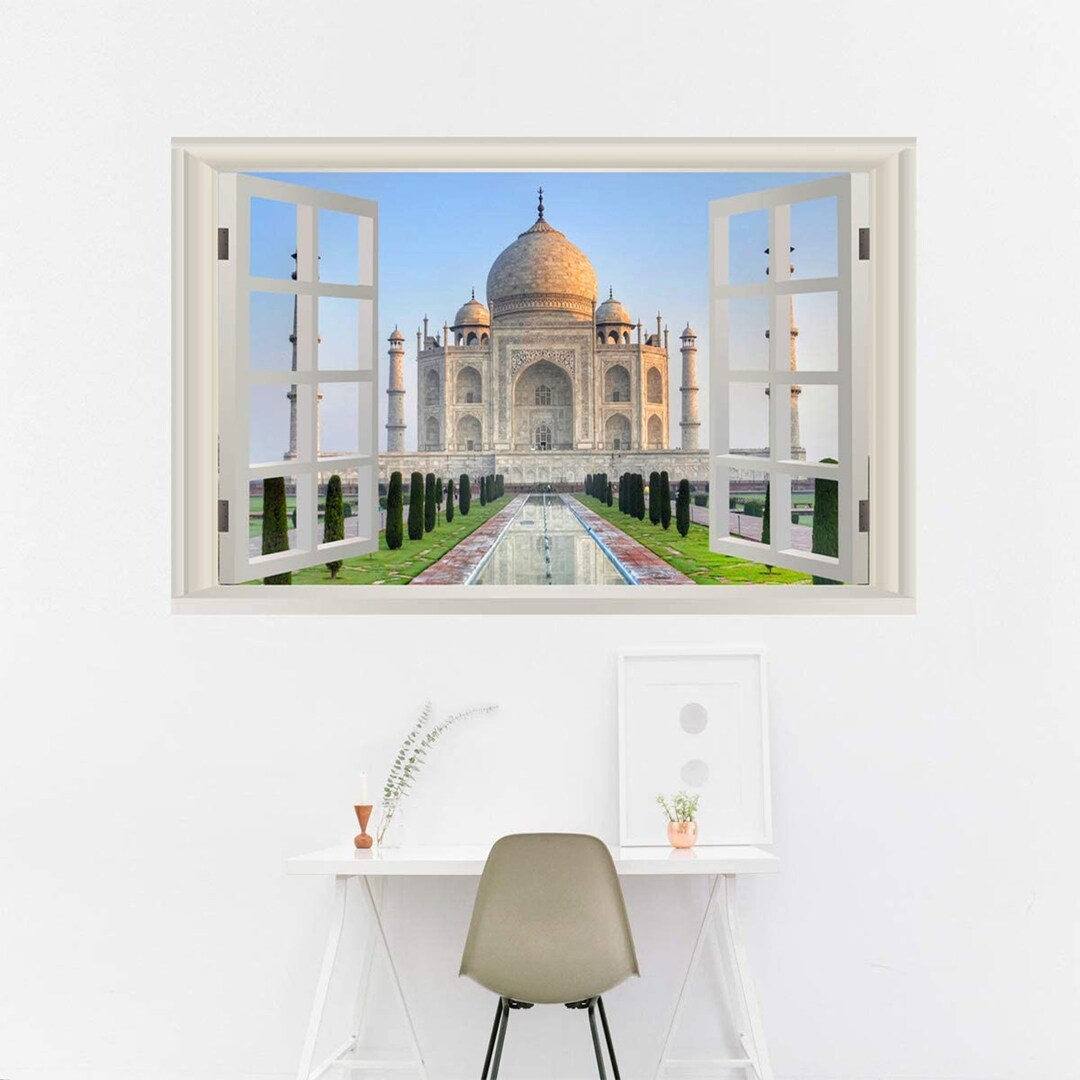 Taj Mahal Wall Art Decal 3D Window View Sticker Peel and Stick Scenic ...