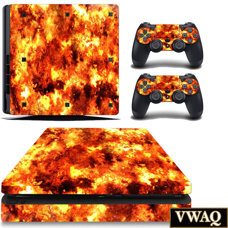 PS4 Slim Fire Skin Decal for Console and Controllers Flame Skin for ...