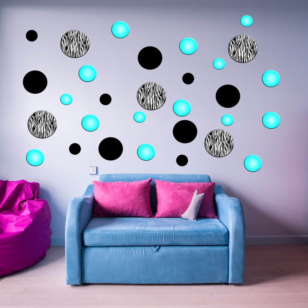 Polka Dots Wall Decals Zebra Print Circles Teen Girls Room Sticker ...