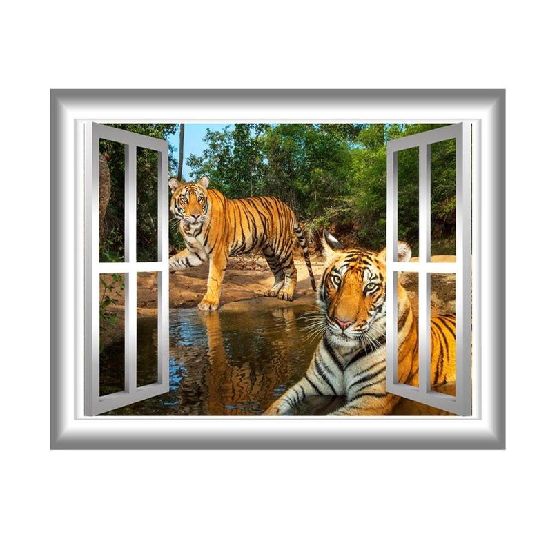 Tigers Wall Decal Jungle Window Frame Mural VWAQ GJ11A | Etsy
