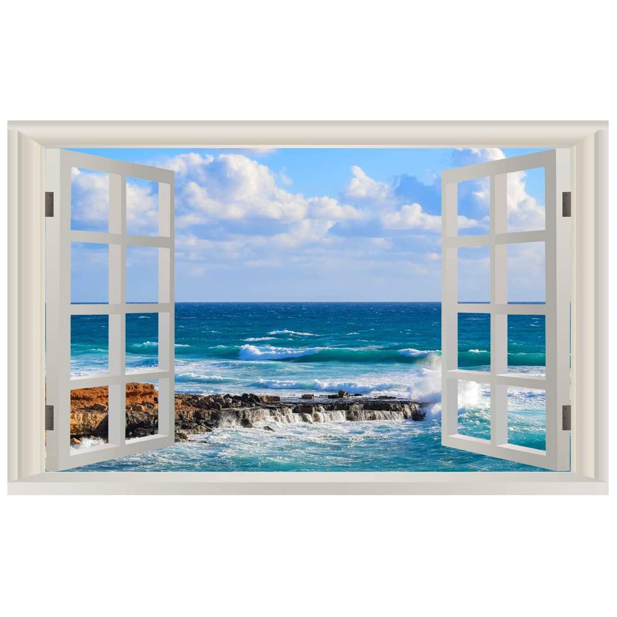 Beach Wall Decal Ocean 3D Beach View Window Mural Sticker | Etsy