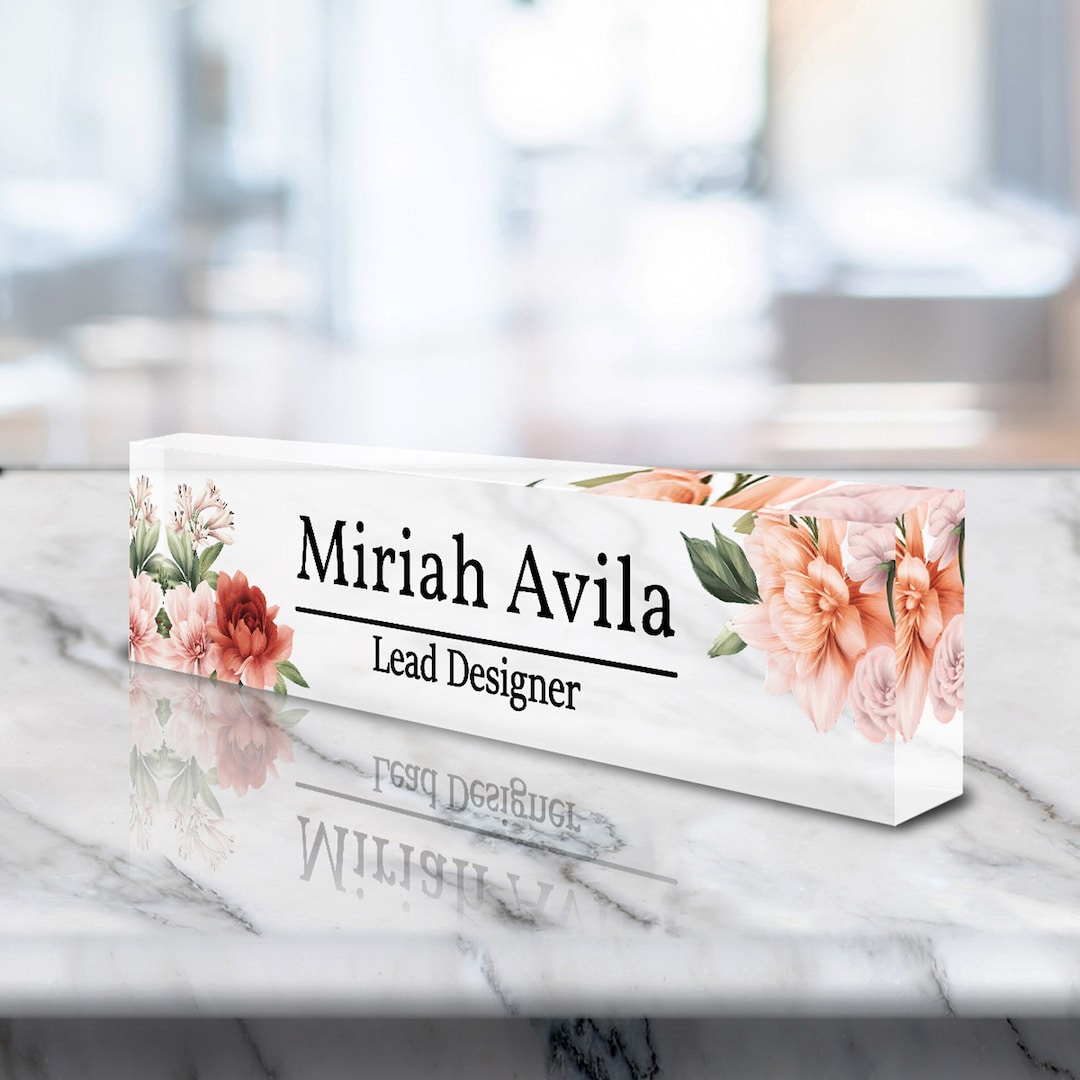 Personalized Flower Name Plate | Custom Office Decor Nameplate Sign ...