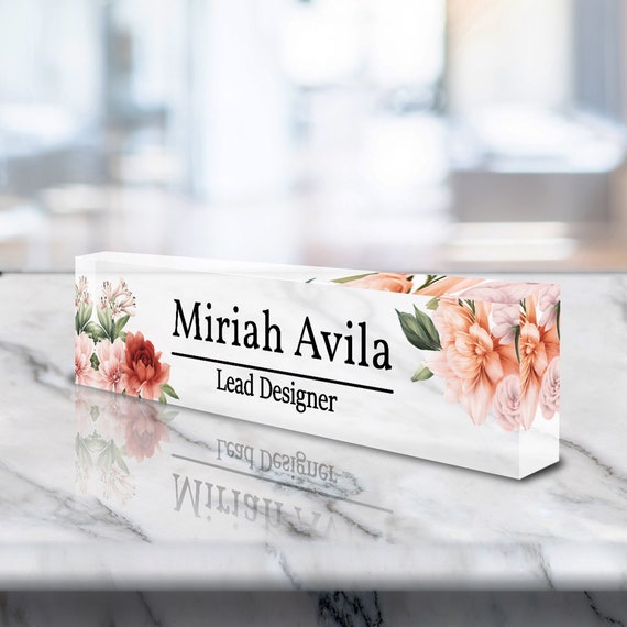 Personalized Flower Name Plate Custom Office Decor Nameplate - Etsy