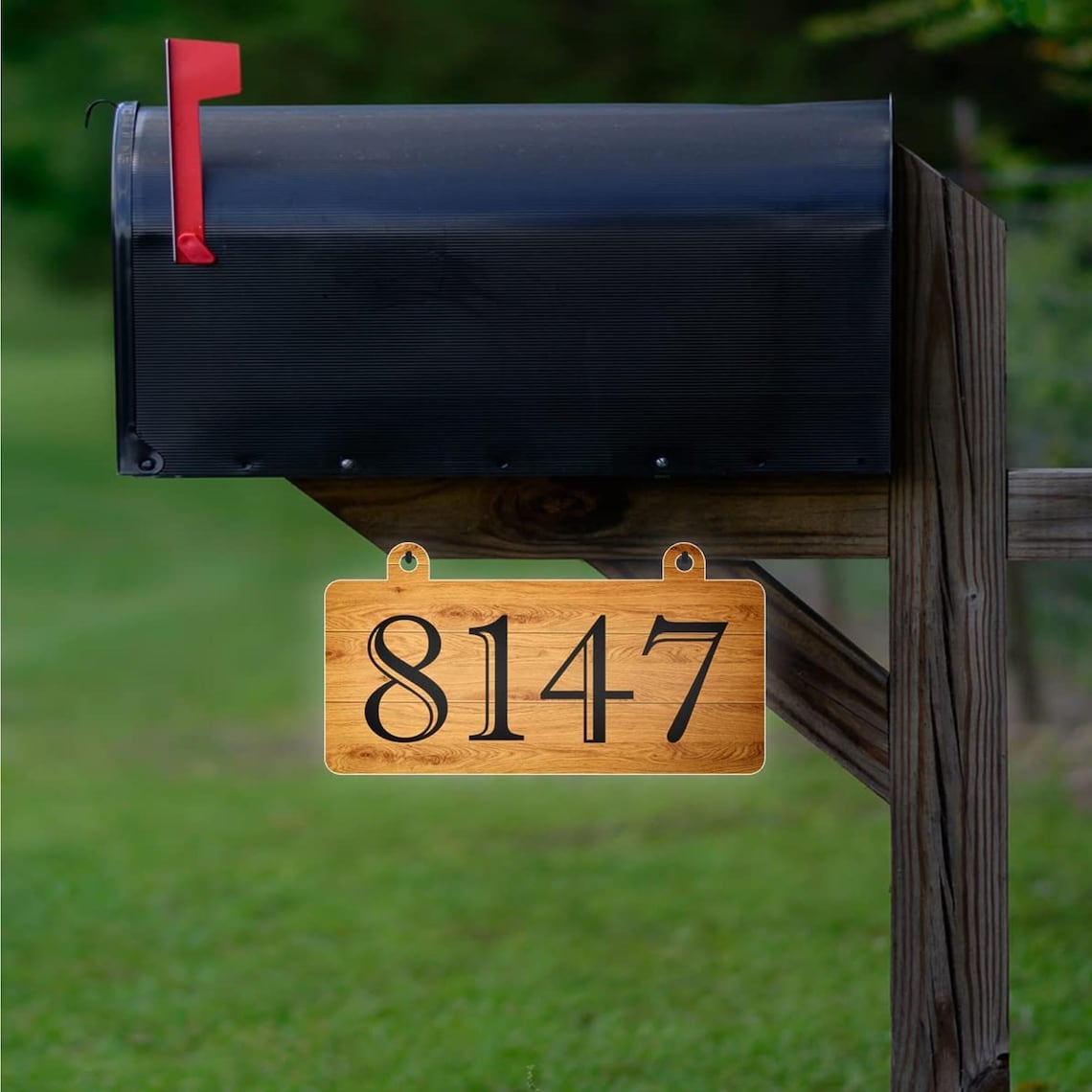 Custom Aluminum Hanging Reflective Address Sign for Mailbox Wood Design ...