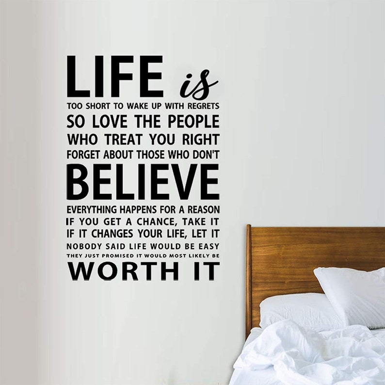 Life is Too Short to Wake up With Regrets Vinyl Wall Decal - Etsy