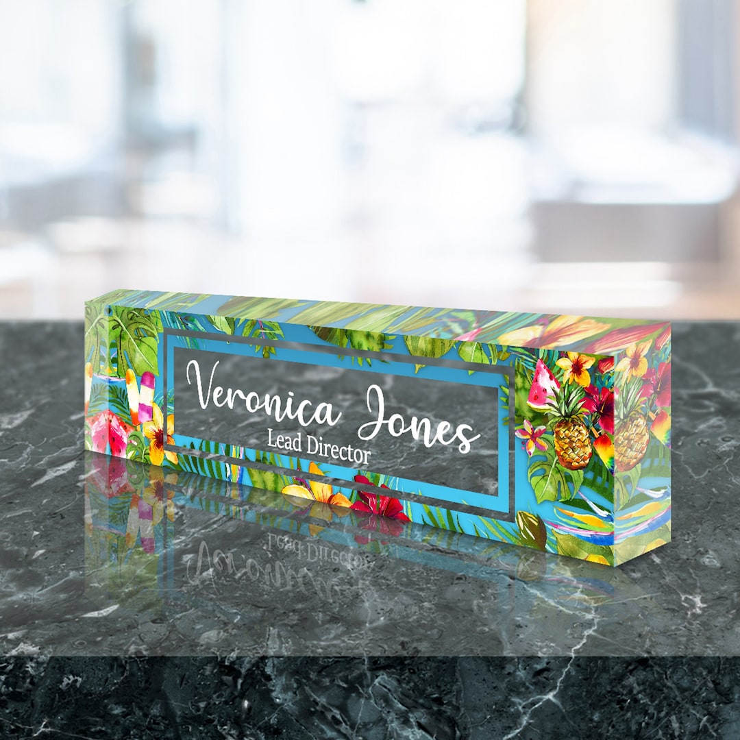 Personalized Name Plate for Desk | Wild Flowers on Clear Acrylic Glass ...