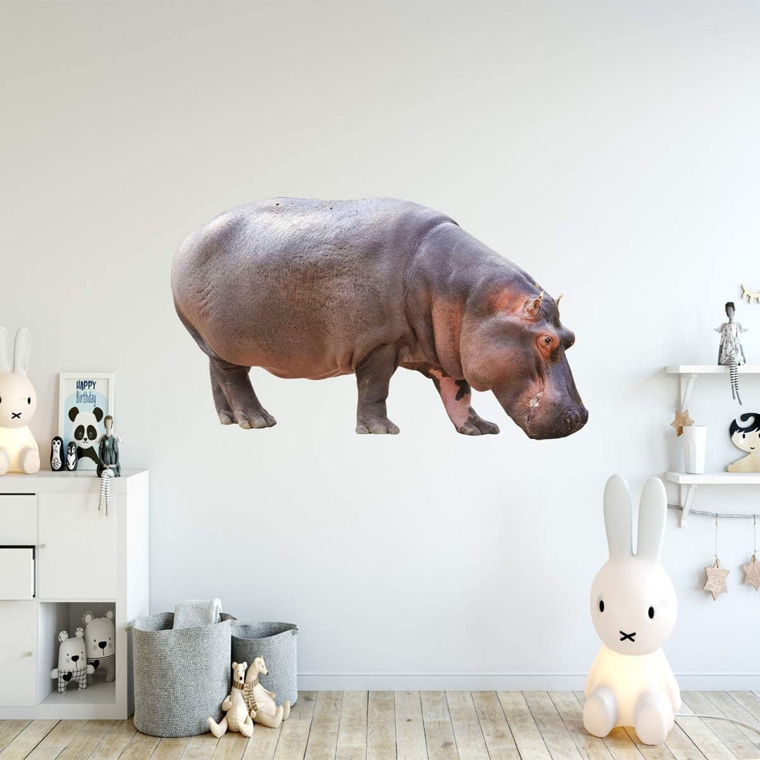 Hippopotamus Wall Decal Peel and Stick Hippo Animal Sticker Home Decor ...