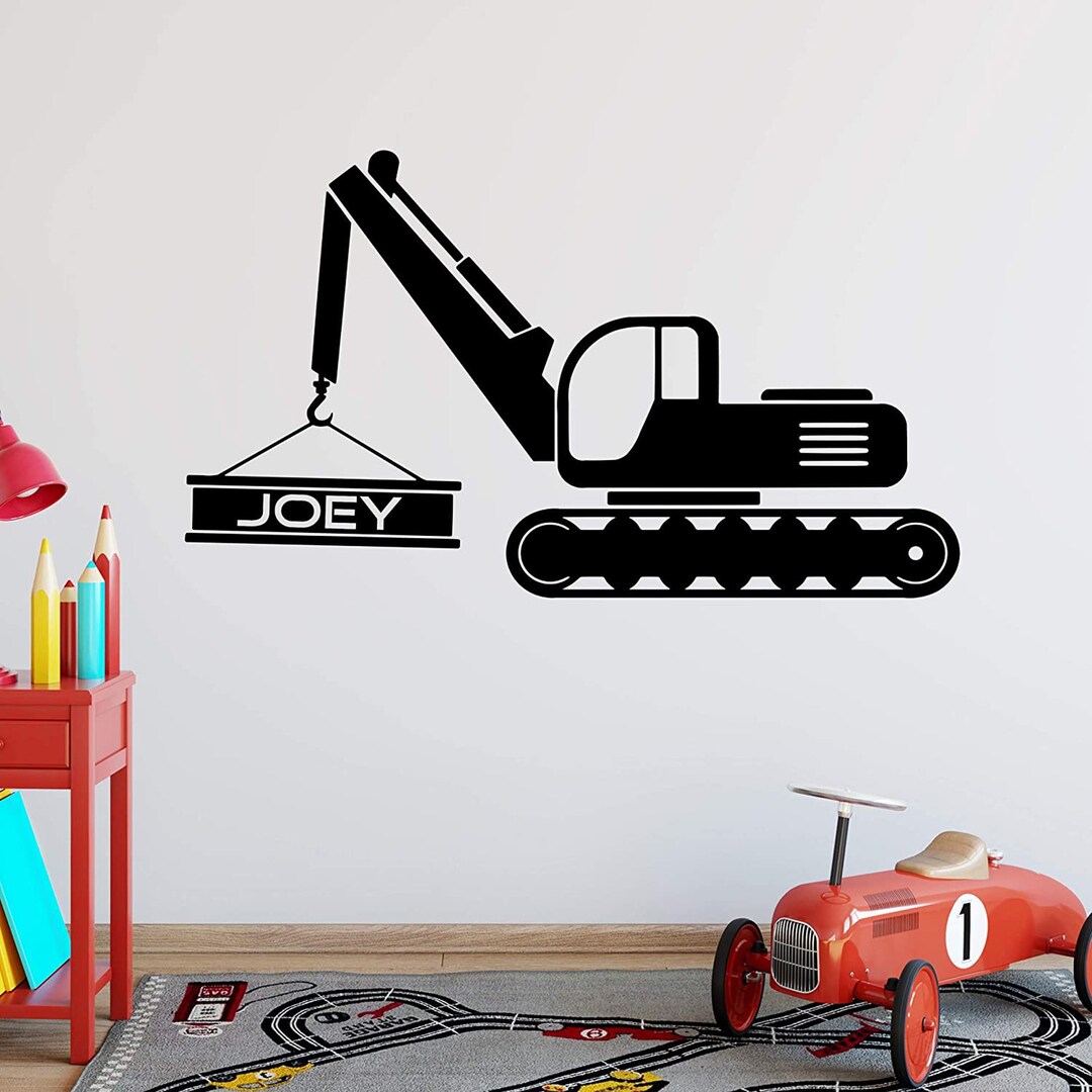 Personalized Excavator Wall Decal Boys Room Decor Customized Name Wall ...