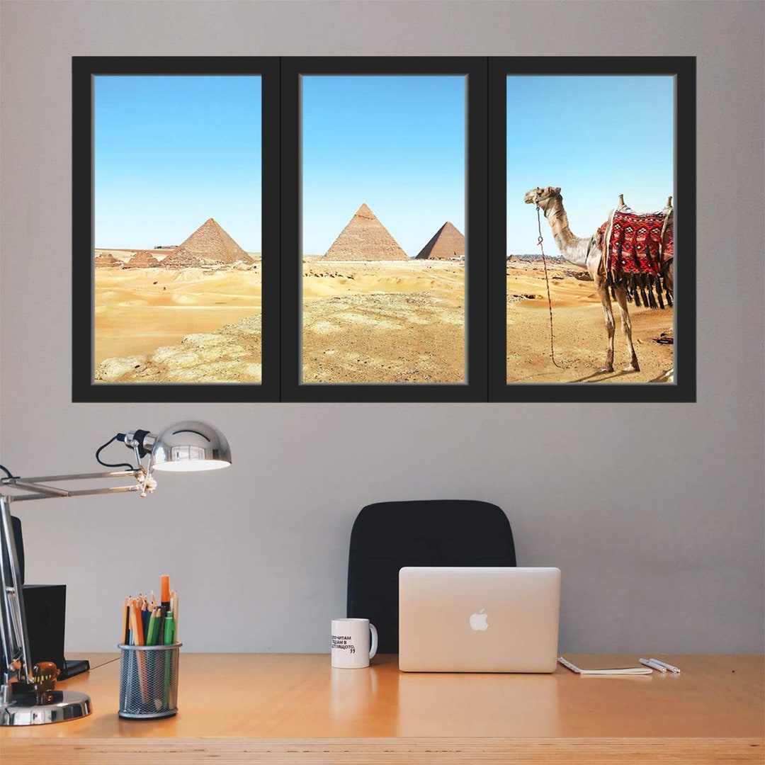 Peel and Stick Fake Window Landscape Wall Mural - Egyptian Pyramid Peel ...