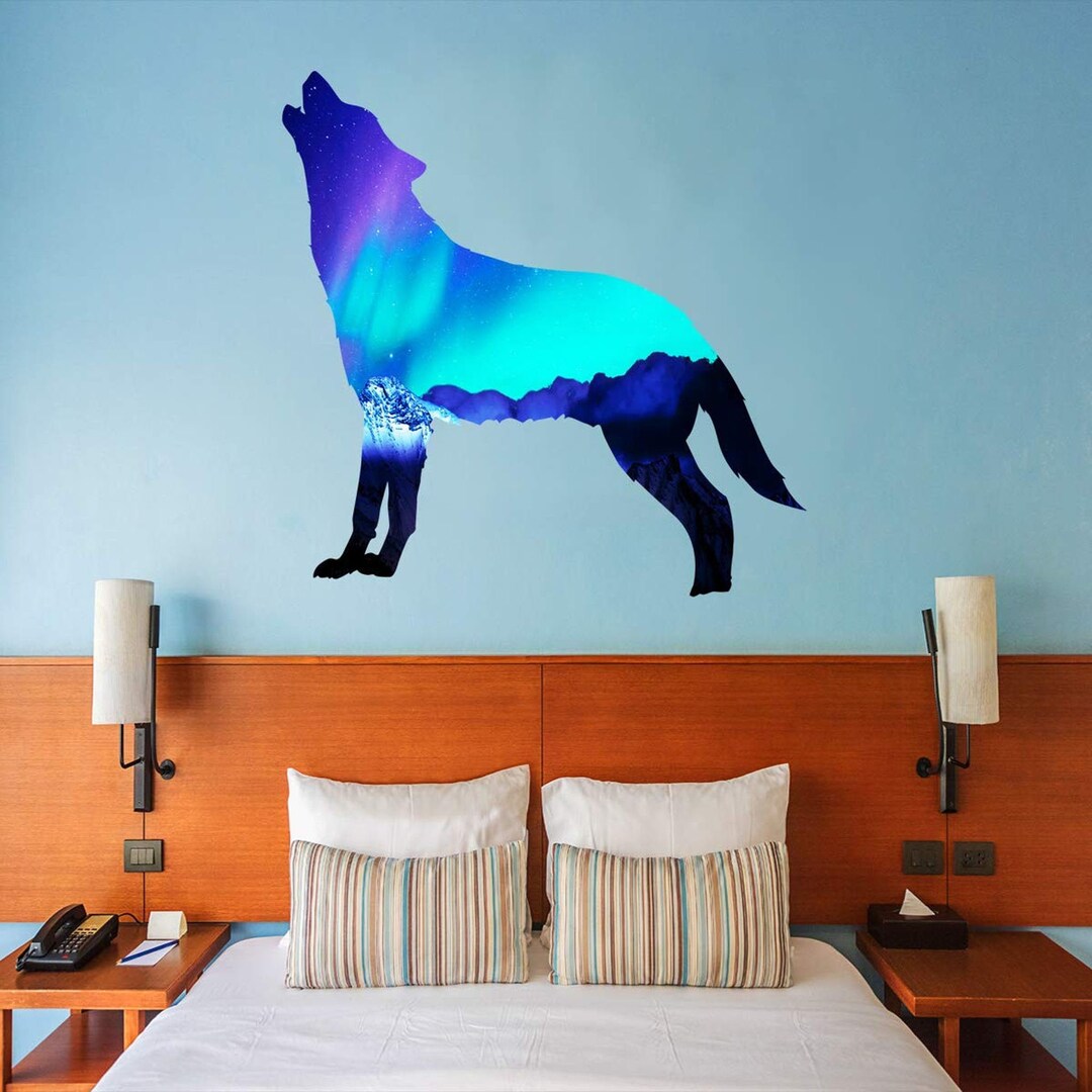 Northern Lights Wall Decal - Wolf Wall Sticker Scenery Decor - VWAQ ...