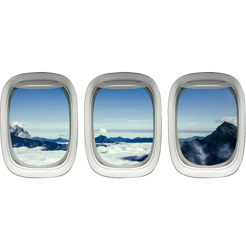 Airplane Window Wall Decal Mountains and Clouds Kids Room Airplane ...