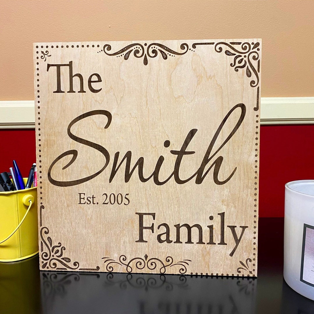 Personalized Family Last Name Est Wood Sign Laser Engraved - Birch Wood ...