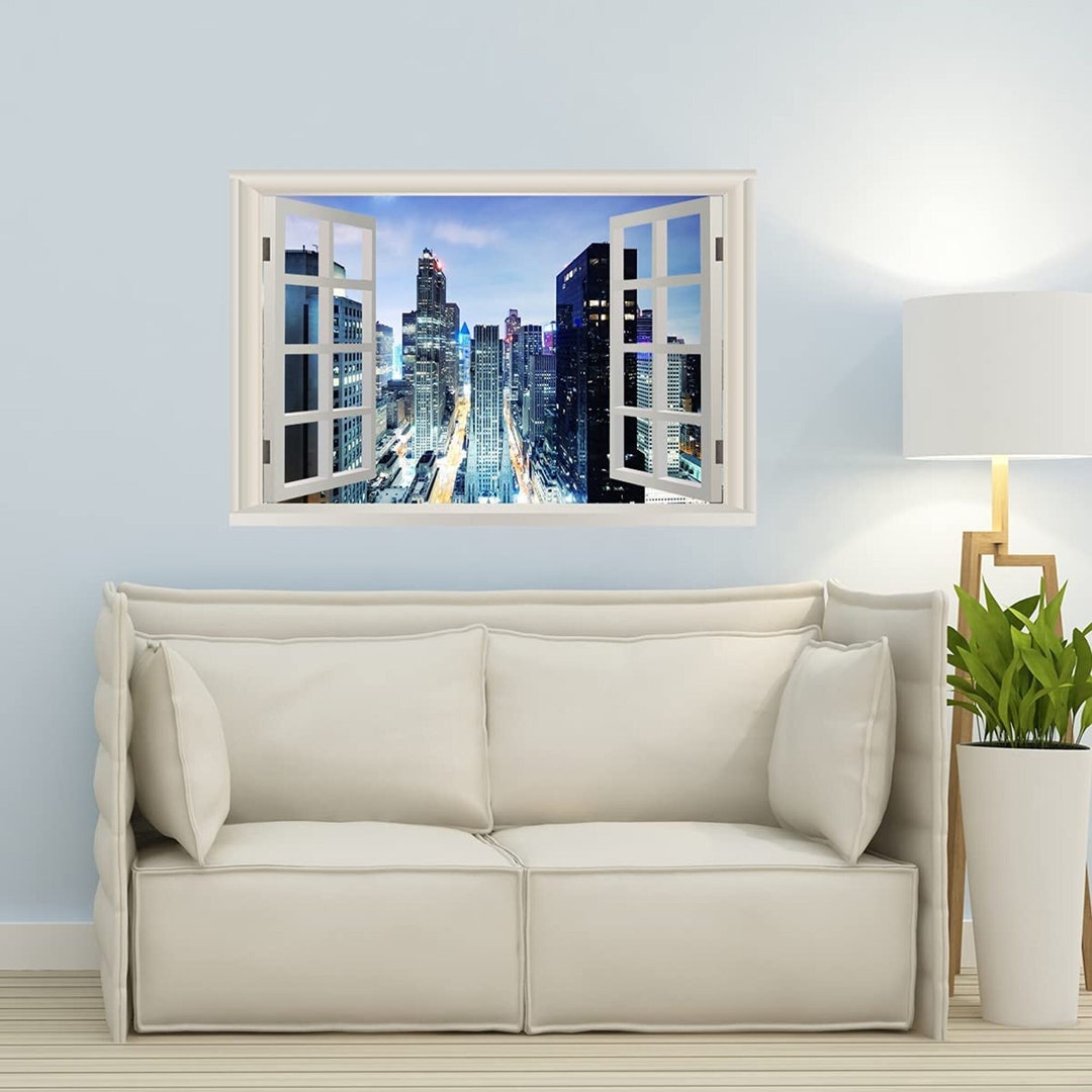Fake Window Decal, Scenic Landscape Wallpaper, Wall Mural Art Skyline ...