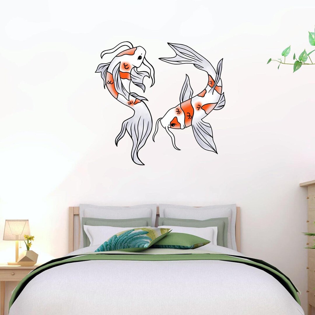 Koi Fish Wall Decal Dual Fish Wall Sticker Home Decor - VWAQ - PAS47 - Etsy