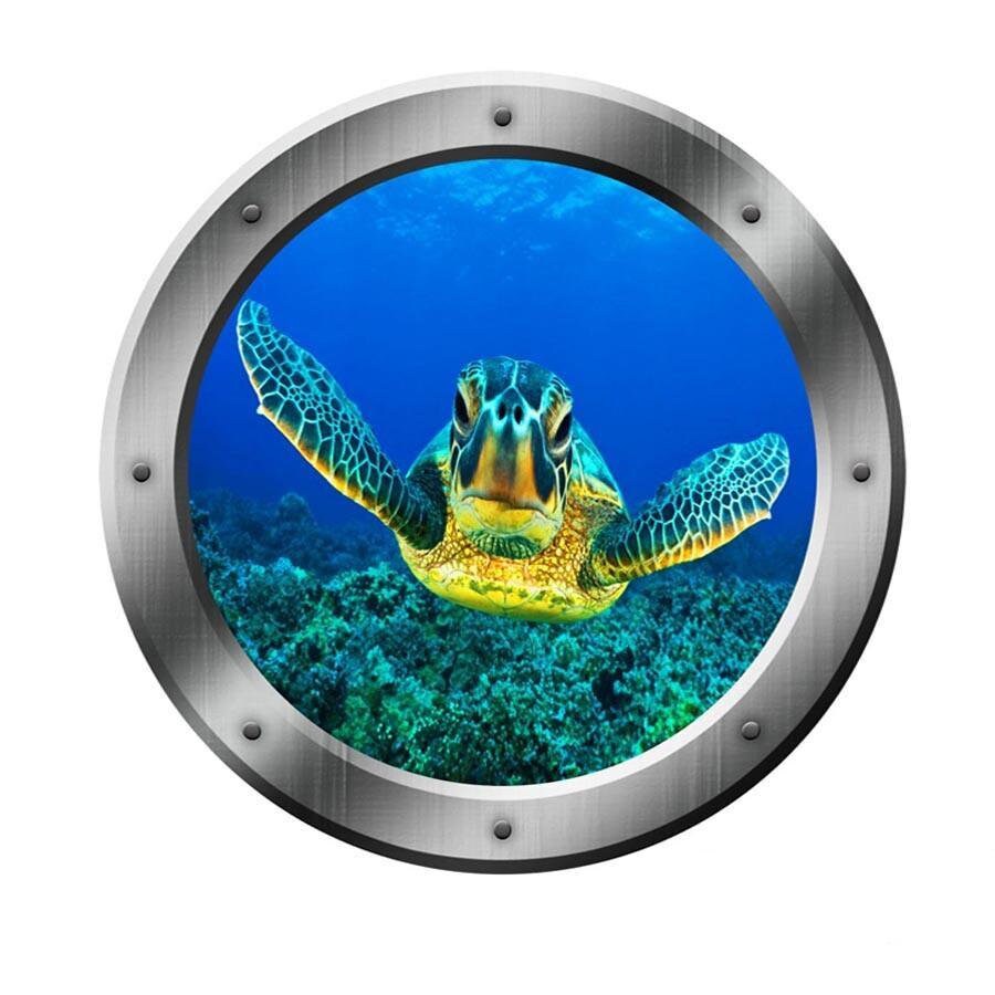 Sea Turtle Porthole Wall Decal Ocean View 3D Window Sticker Kids Room ...