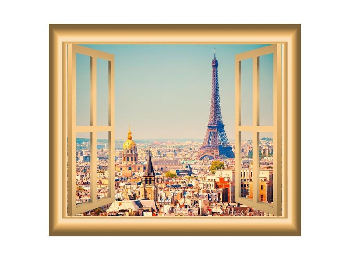 Paris City View Vinyl Window Frame Eiffel Tower 3D Wall Art | Etsy