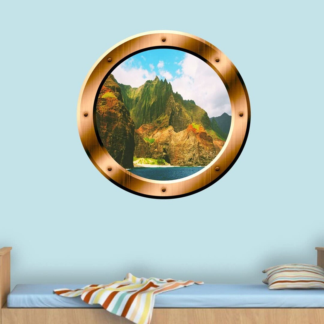 Ocean Window Porthole Mountain View Peel and Stick Wall Art Decal ...