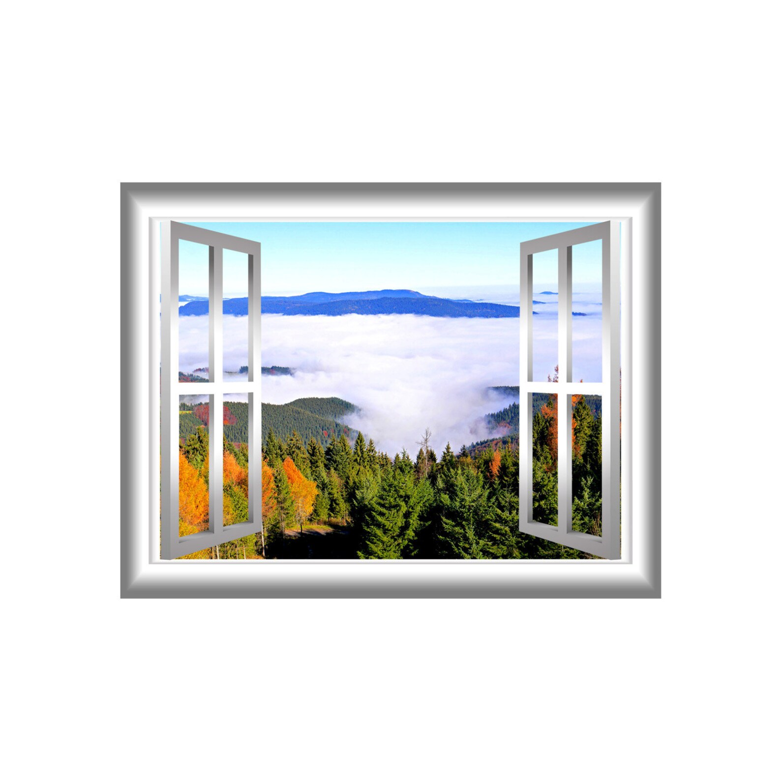 Window Frame 3D Foggy Forest Wall Decal - Easy to Apply Peel & Stick ...