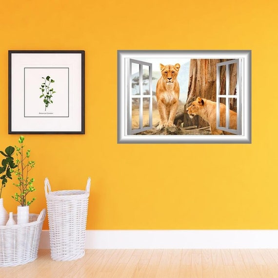 Jungle 3D Window Frame View Lion Mural Vinyl Decal VWAQ NW20 - Etsy