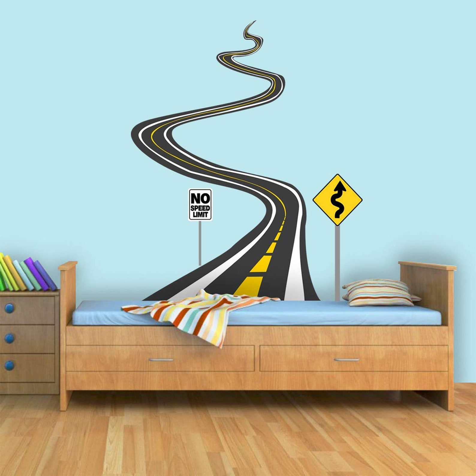 Winding Road Wall Decal With Street Signs Kids Room Stickers | Etsy