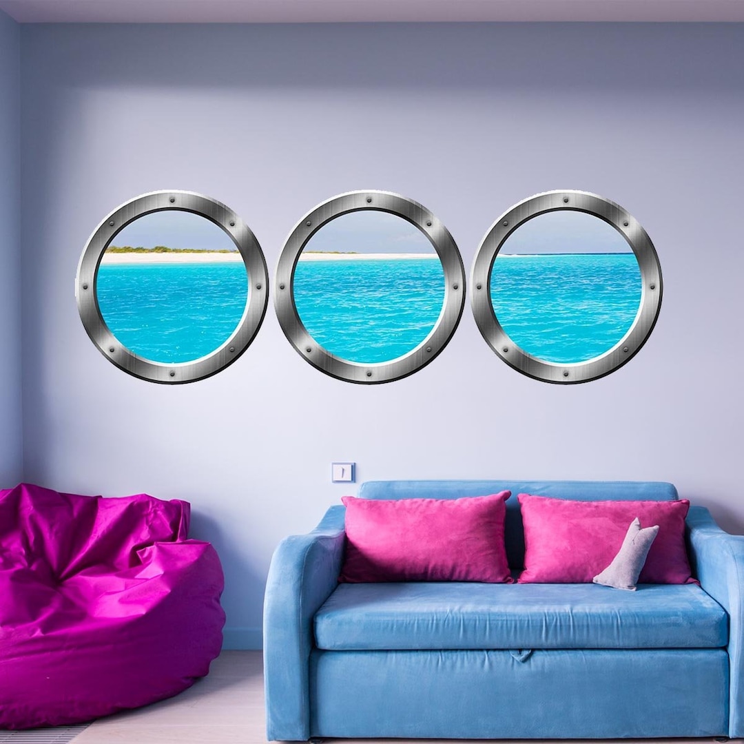 Beach Wall Decal Cruise Ship Porthole Windows Beach Wall Mural Stickers ...