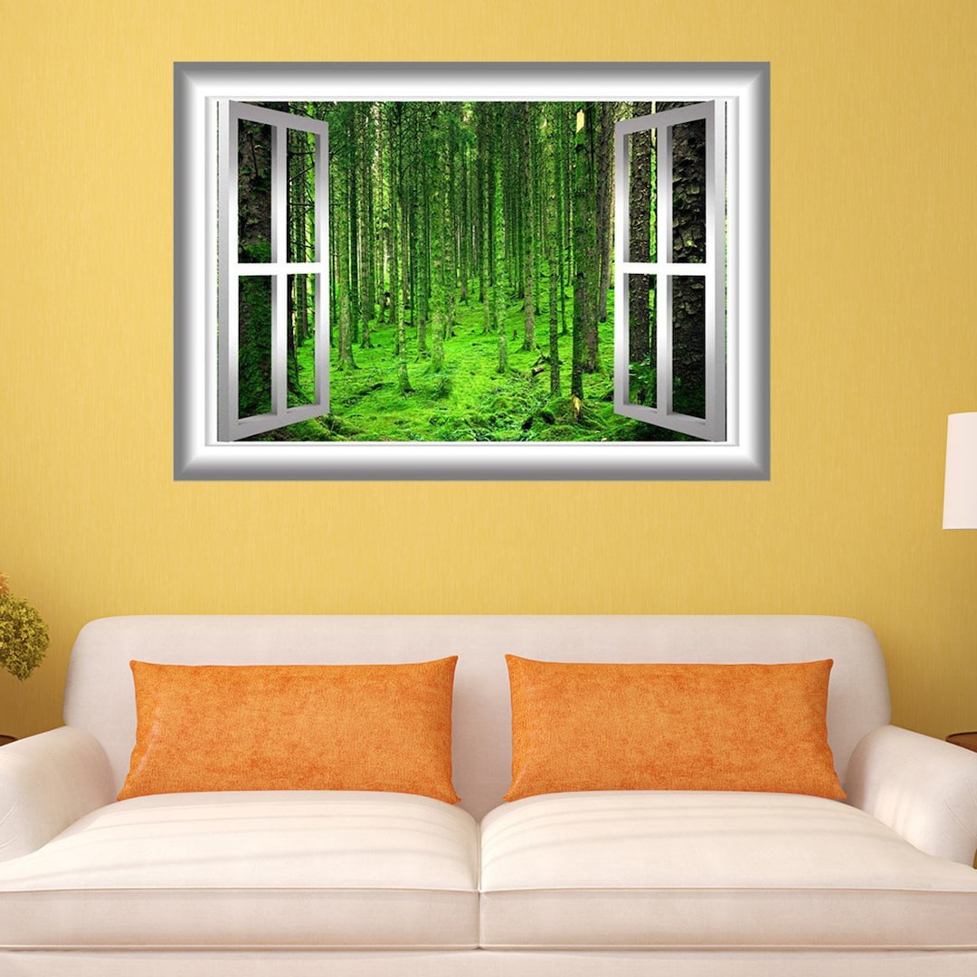 Scenic Landscape Wallpaper, Fake Window Decal, Wall Mural Art Forest ...