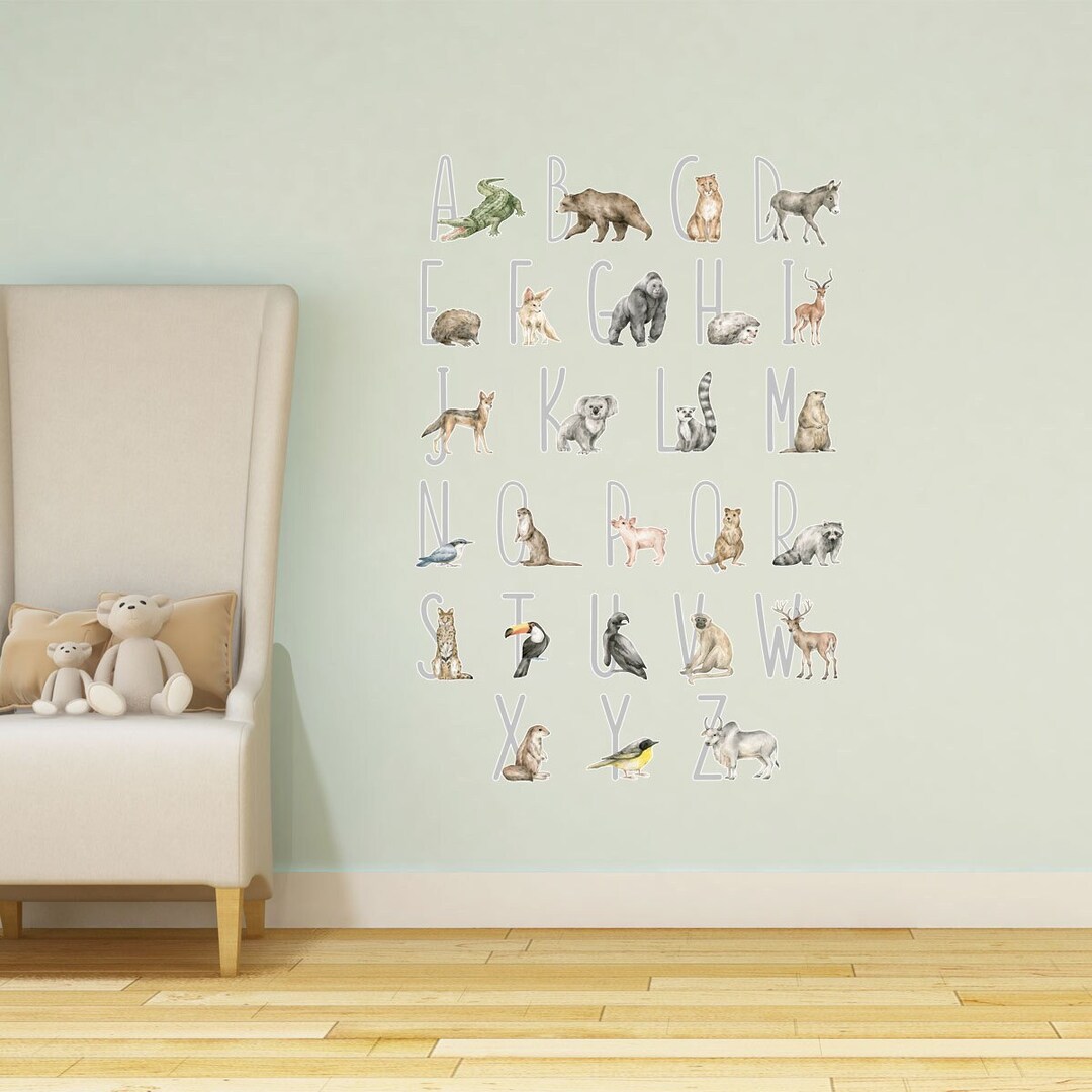 Alphabet With Animals Nursery Vinyl Wall Sticker Kids Room Decor Decal ...