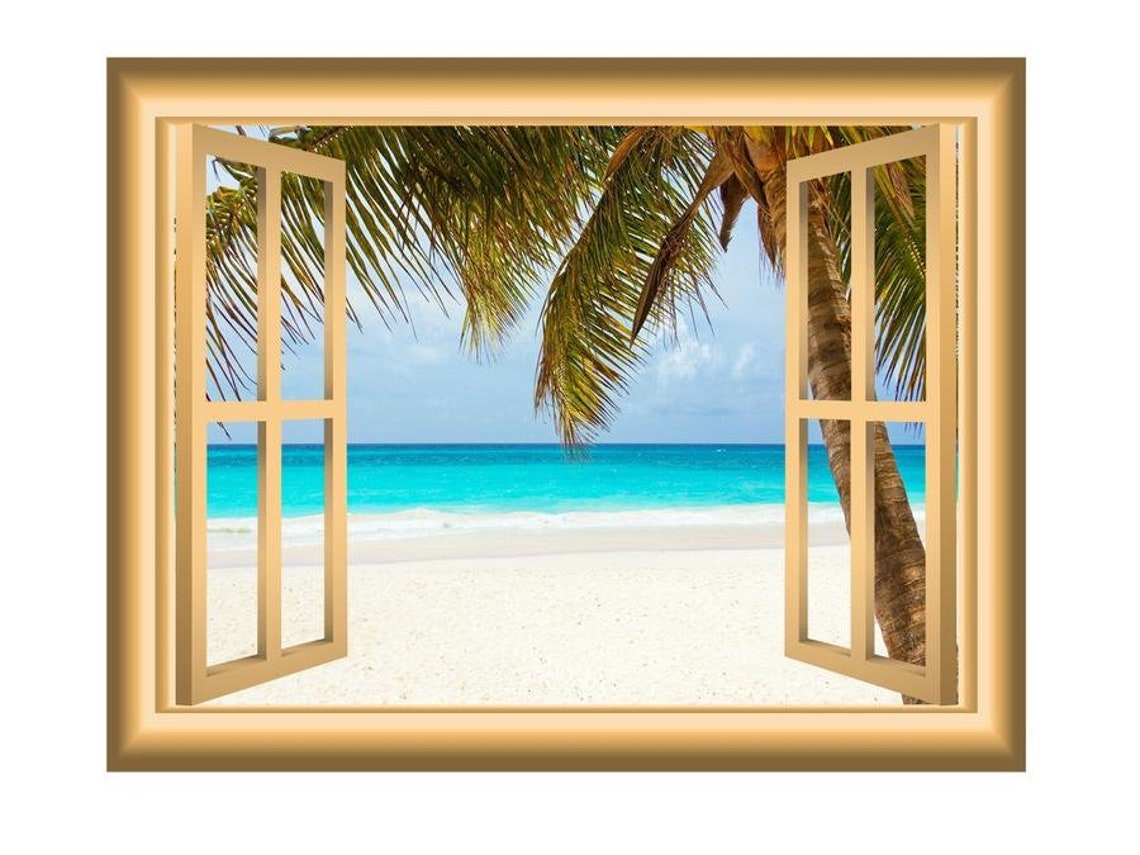 Tropical Beach Window Frame Ocean Sand Palm Tree Mural VWAQ - Etsy