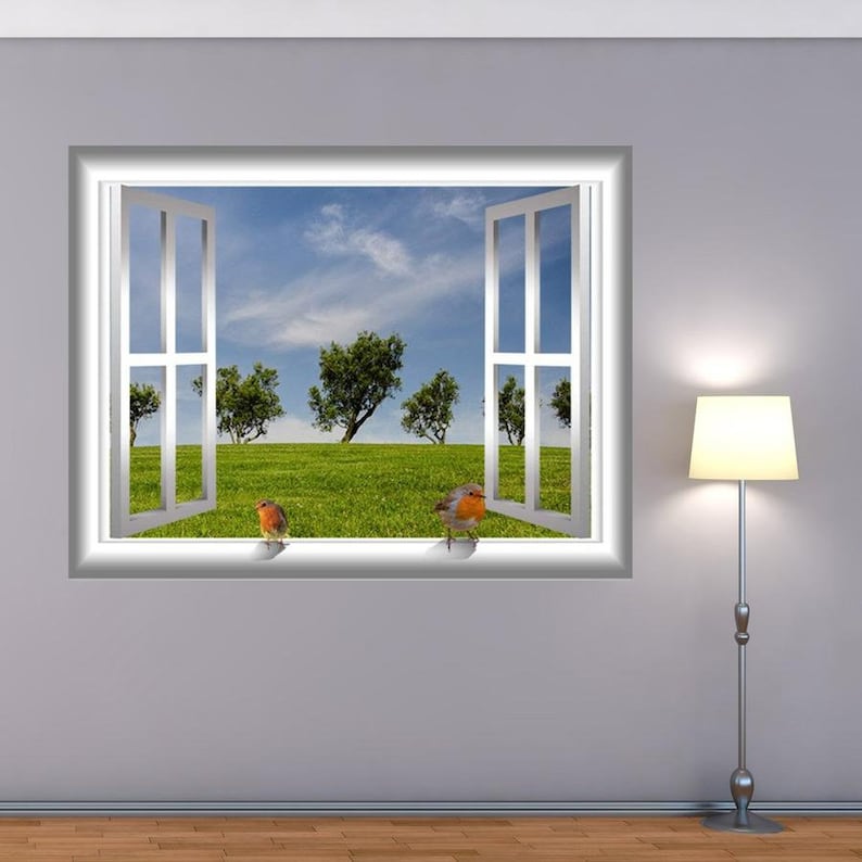 Peel and Stick Fake Scenic Window Landscape Wallpaper Mural - Grassy ...