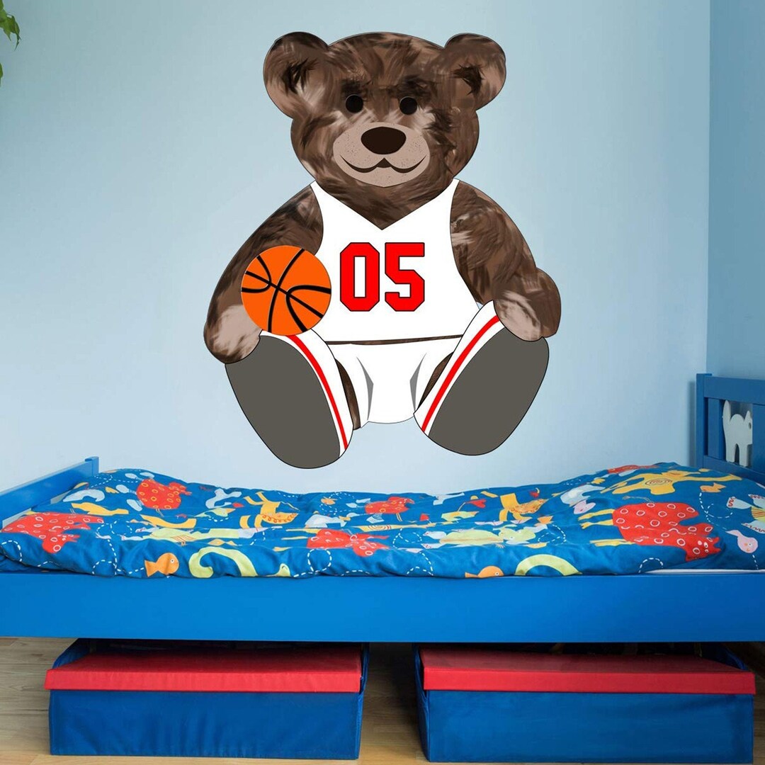 Basketball Player Teddy Bear Wall Decal - Sports Kids Room Sticker ...