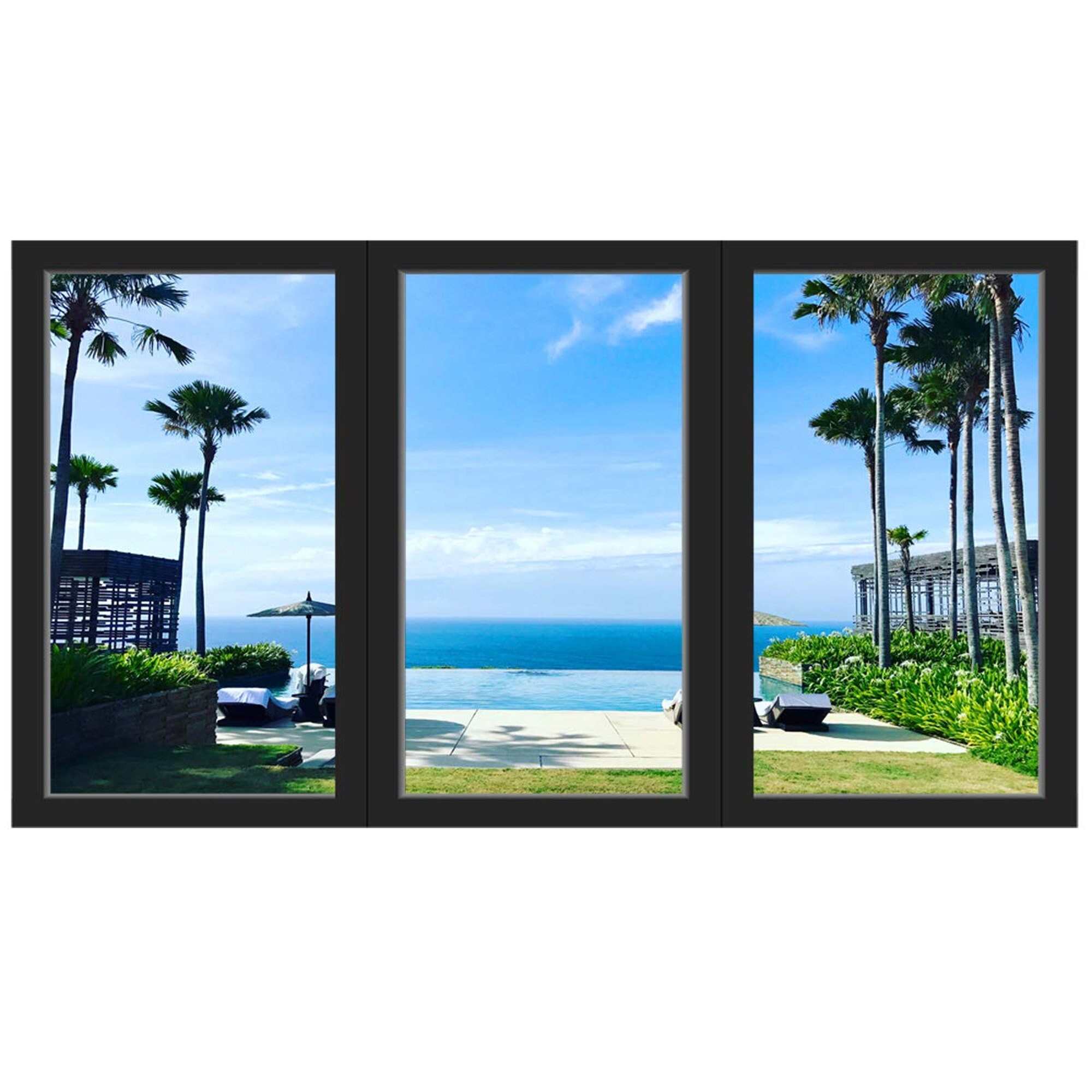 Tropical Beach Vacation Wall Decal 3D Ocean Window View Sticker - VWAQ ...