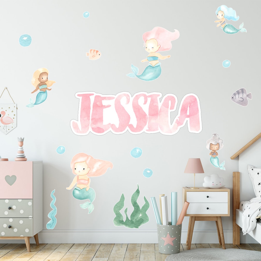 Personalized Name With Mermaids Wall Decals Girls Room Wall Stickers ...