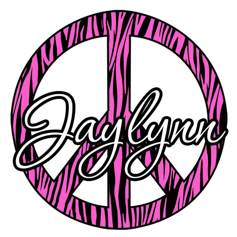 Zebra Print Peace Sign With Custom Name Wall Decal - VWAQ PC3 - Etsy