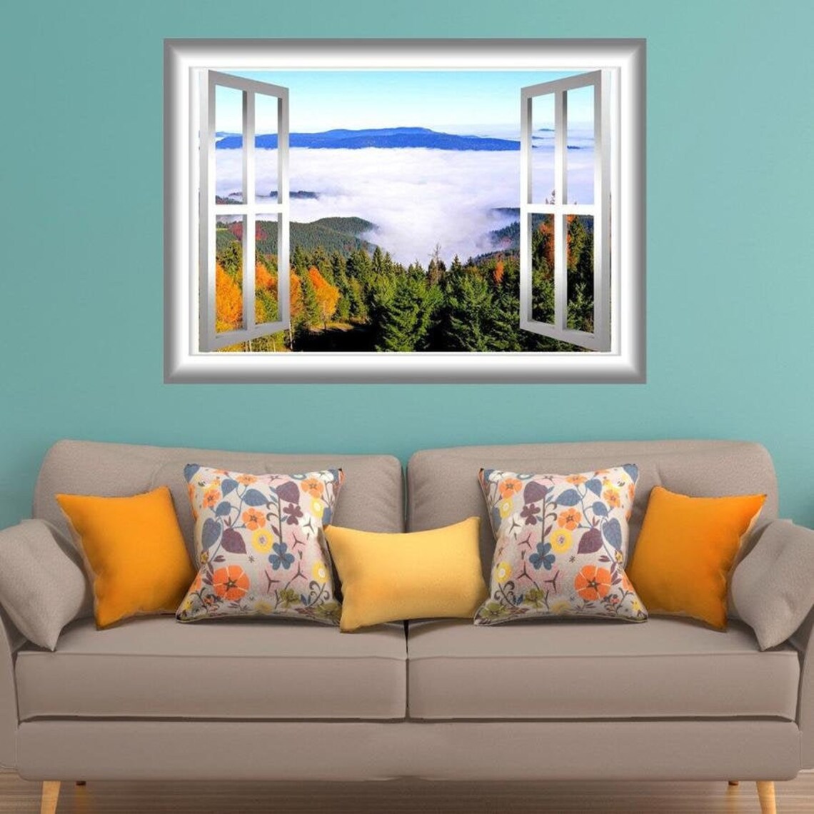 Window Frame 3D Foggy Forest Wall Decal - Easy to Apply Peel & Stick ...