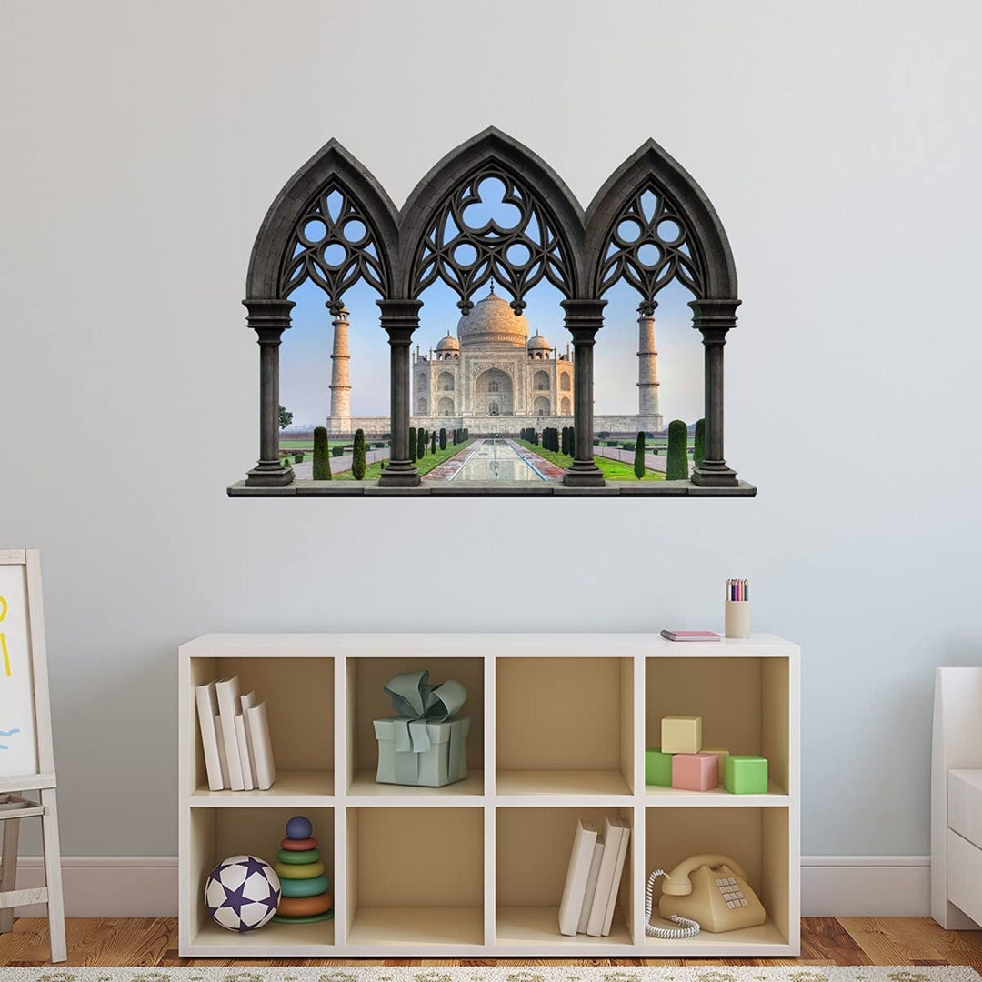 Taj Mahal Wall Art Decal Castle Window Decals for Walls Scenic Mural ...
