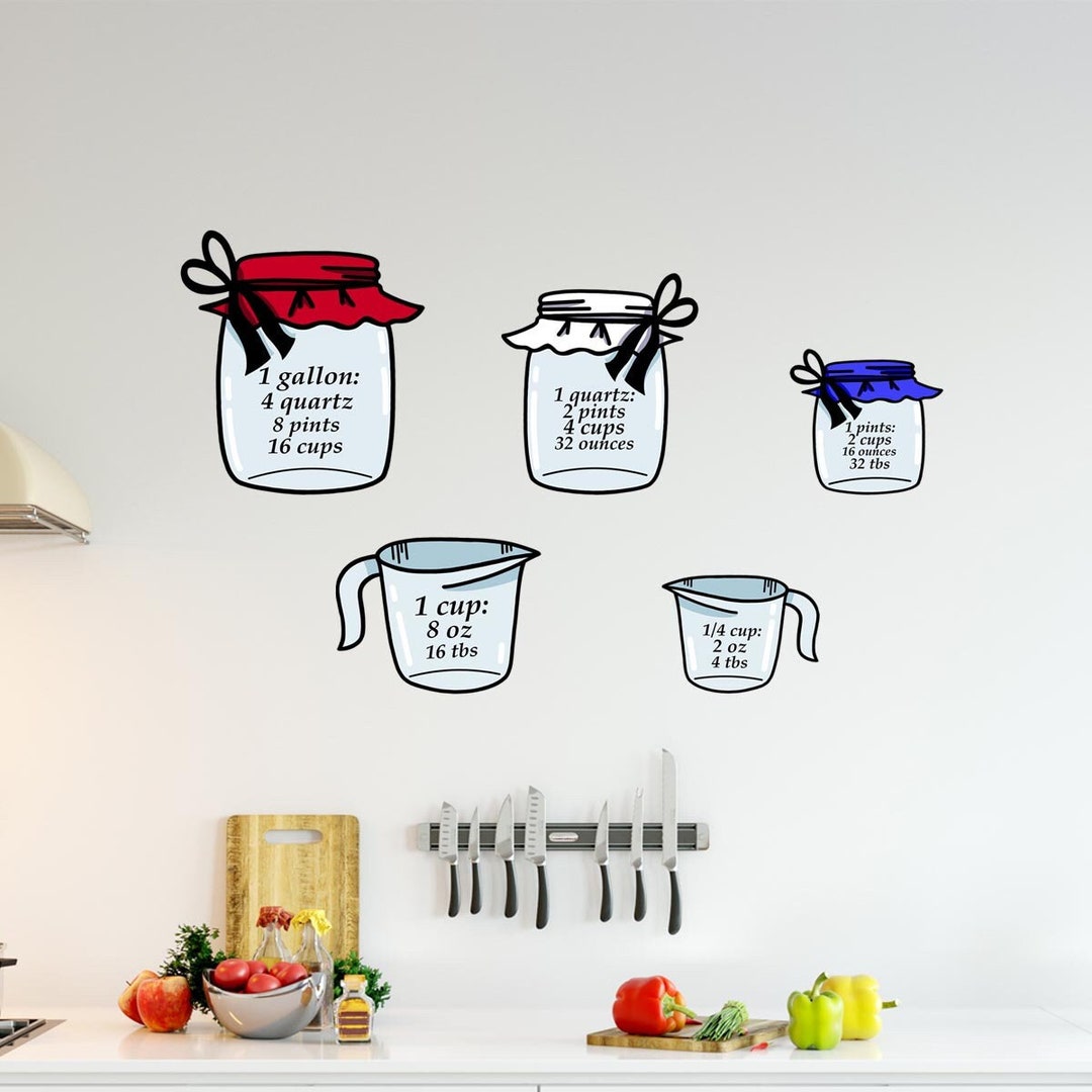 Measuring Cups Wall Decals Kitchen Wall Stickers Peel and Stick - 5 PCS ...