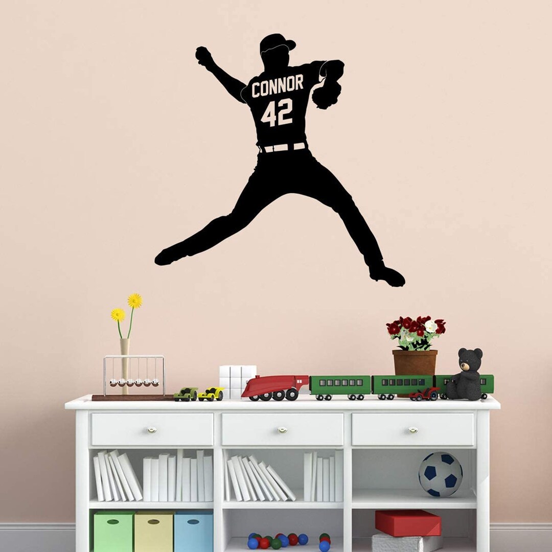 Custom Pitcher Wall Decals for Boys Room - Personalized Name Baseball ...