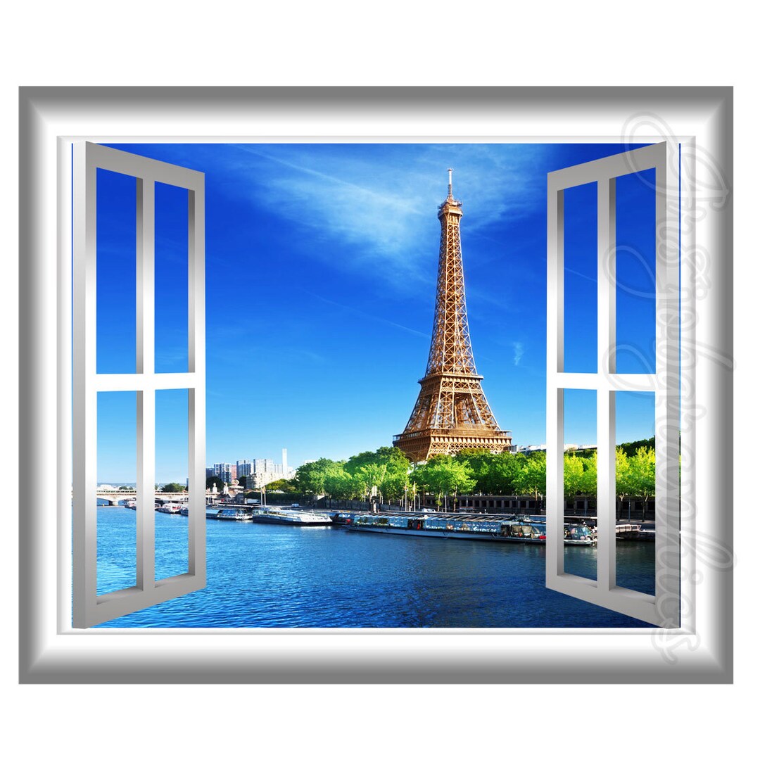 Window Frame Wall Decal - Eiffel Tower Paris France 3D Wall Art - Peel ...