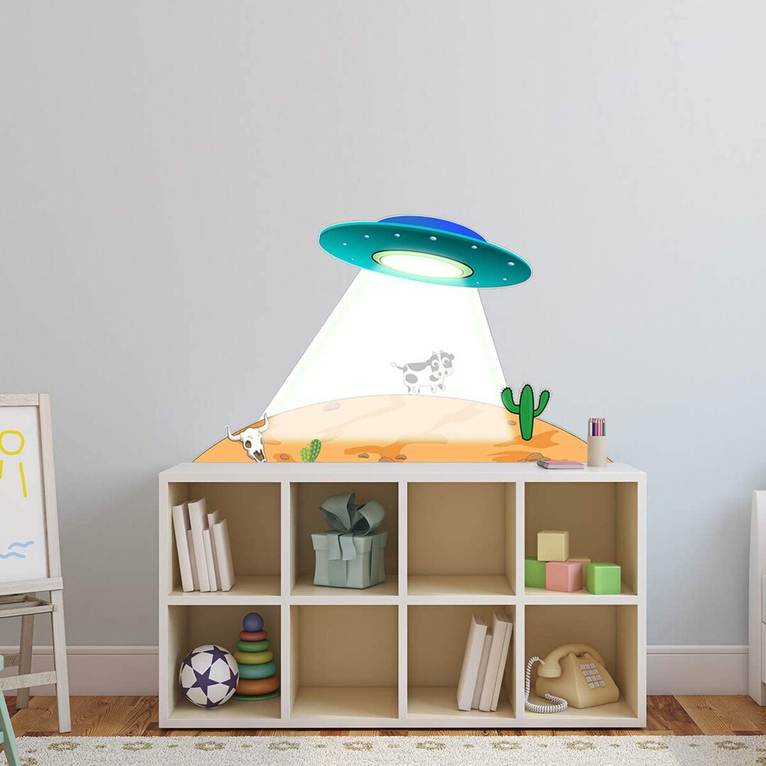 UFO Wall Decal Alien Abduction Sticker Peel and Stick Kids Room Decor ...